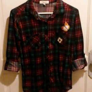 Urban Girl | Tops | Adorable Flannel With Patches On Front | Poshmark